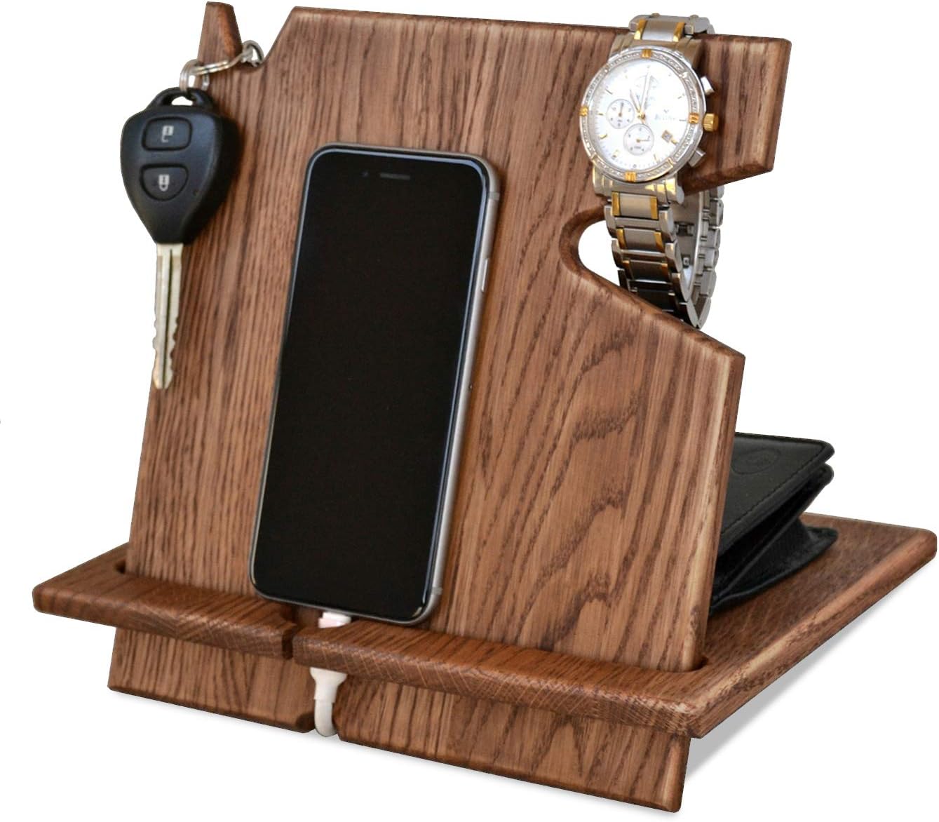 MyFancyCraft Wood Phone Docking Station Oak Wallet Stand and Watch ...