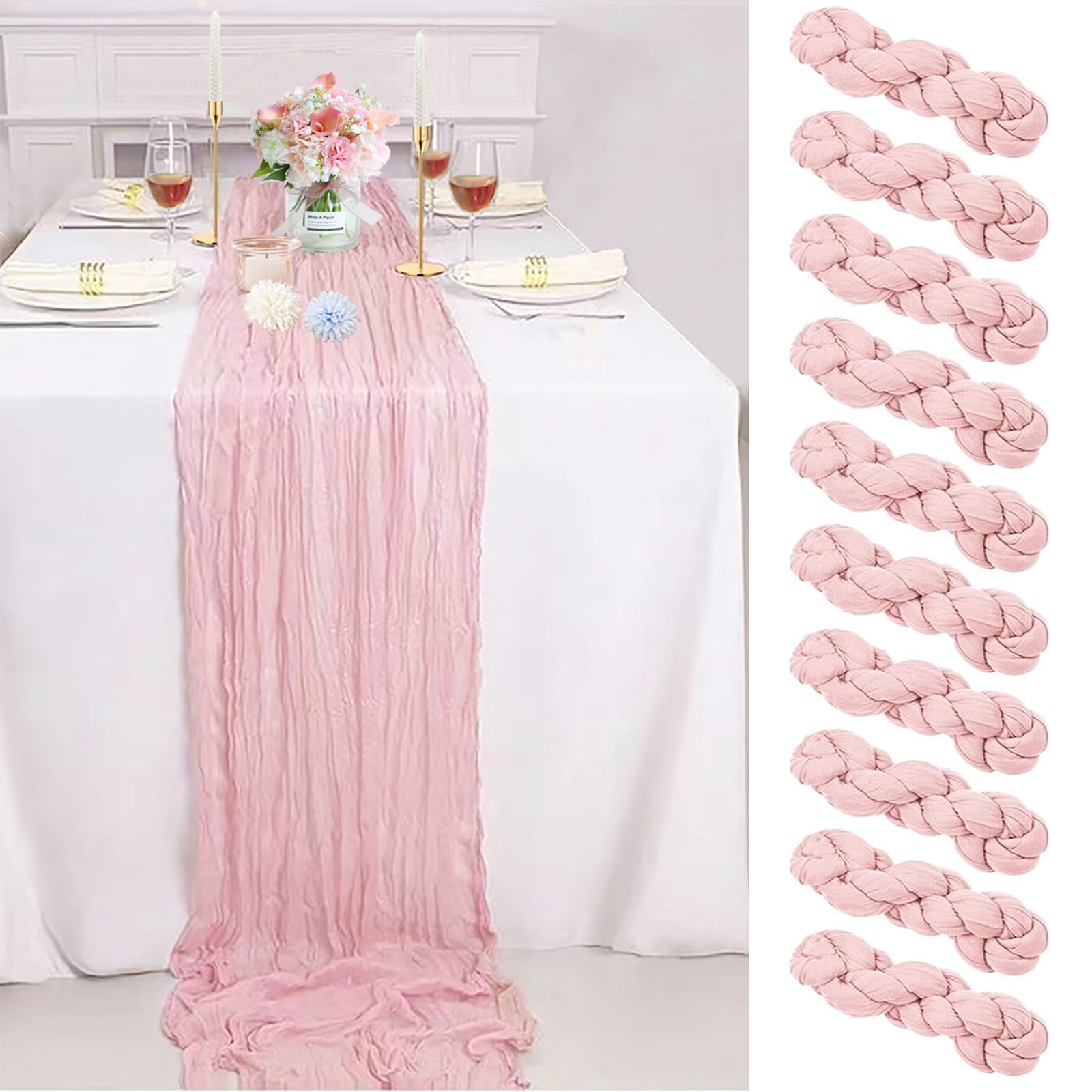 DREAMBOAT 10Pack Pink Cheesecloth Table Runner Light Pink Table Runner ...