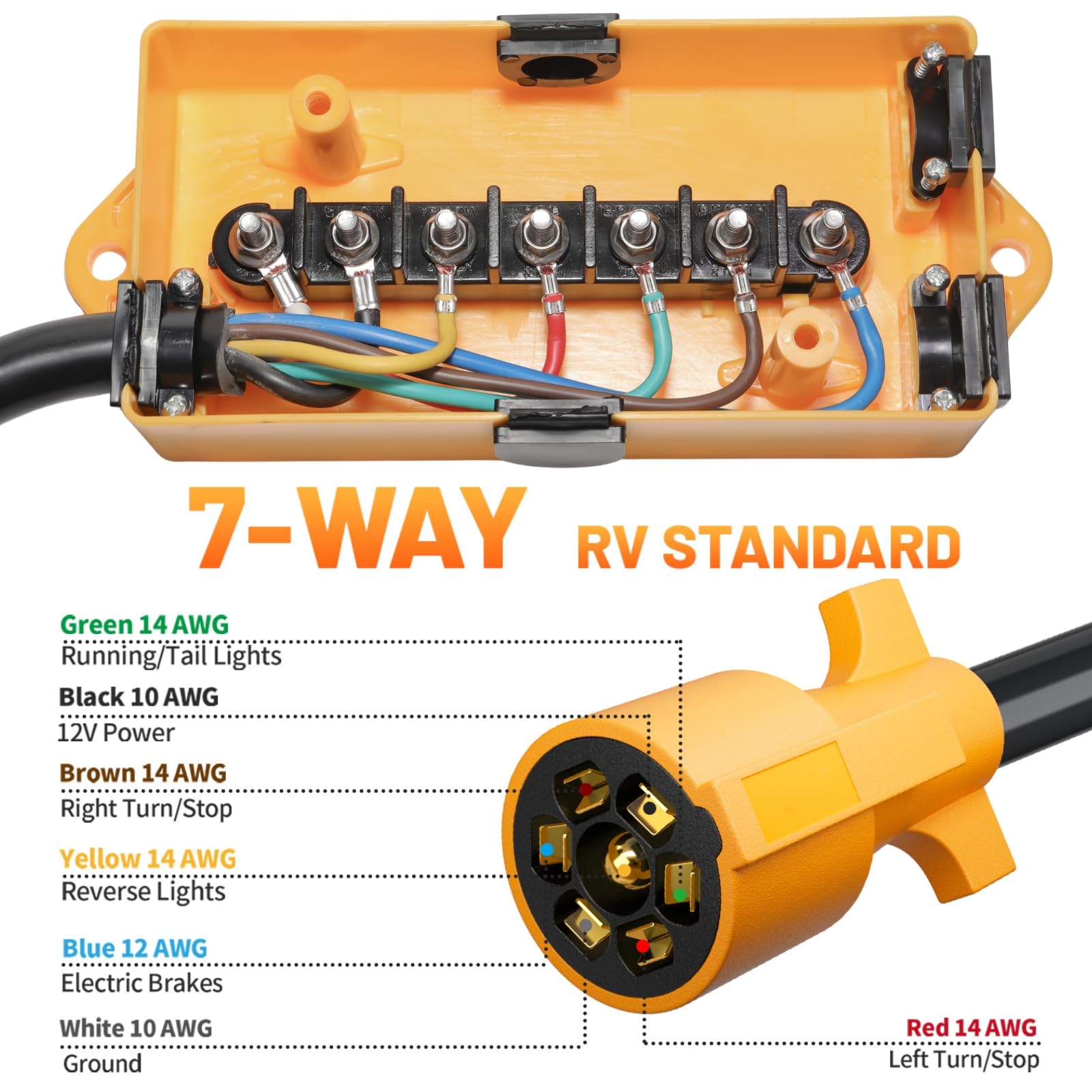 Mua MECMO 7 Way Plug Inline Trailer Cord 8Ft, 7 Gang Junction Box ...