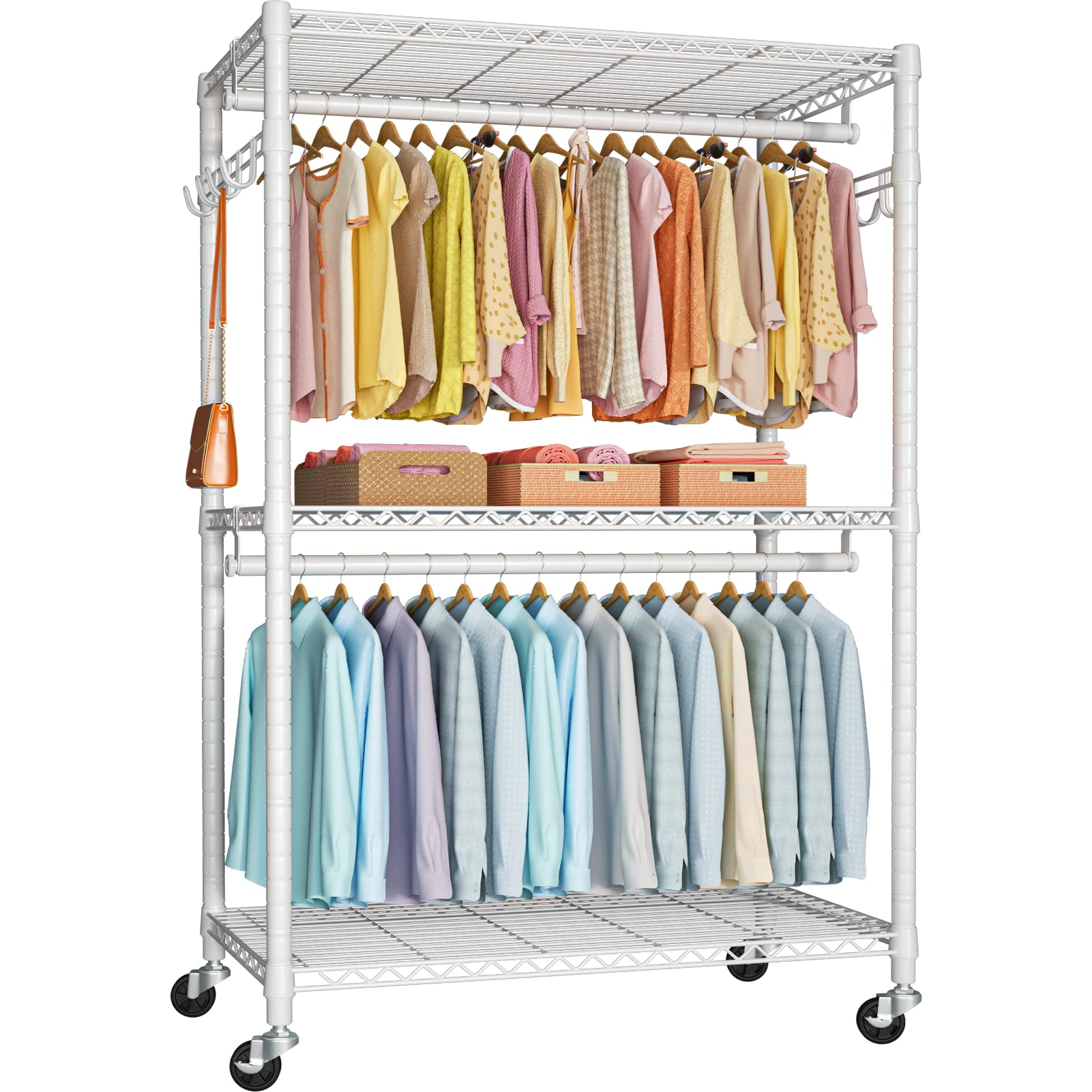 FUTASSI P1 Plus Rolling Clothes Rack, 22mm Diameter Heavy Duty Garment ...