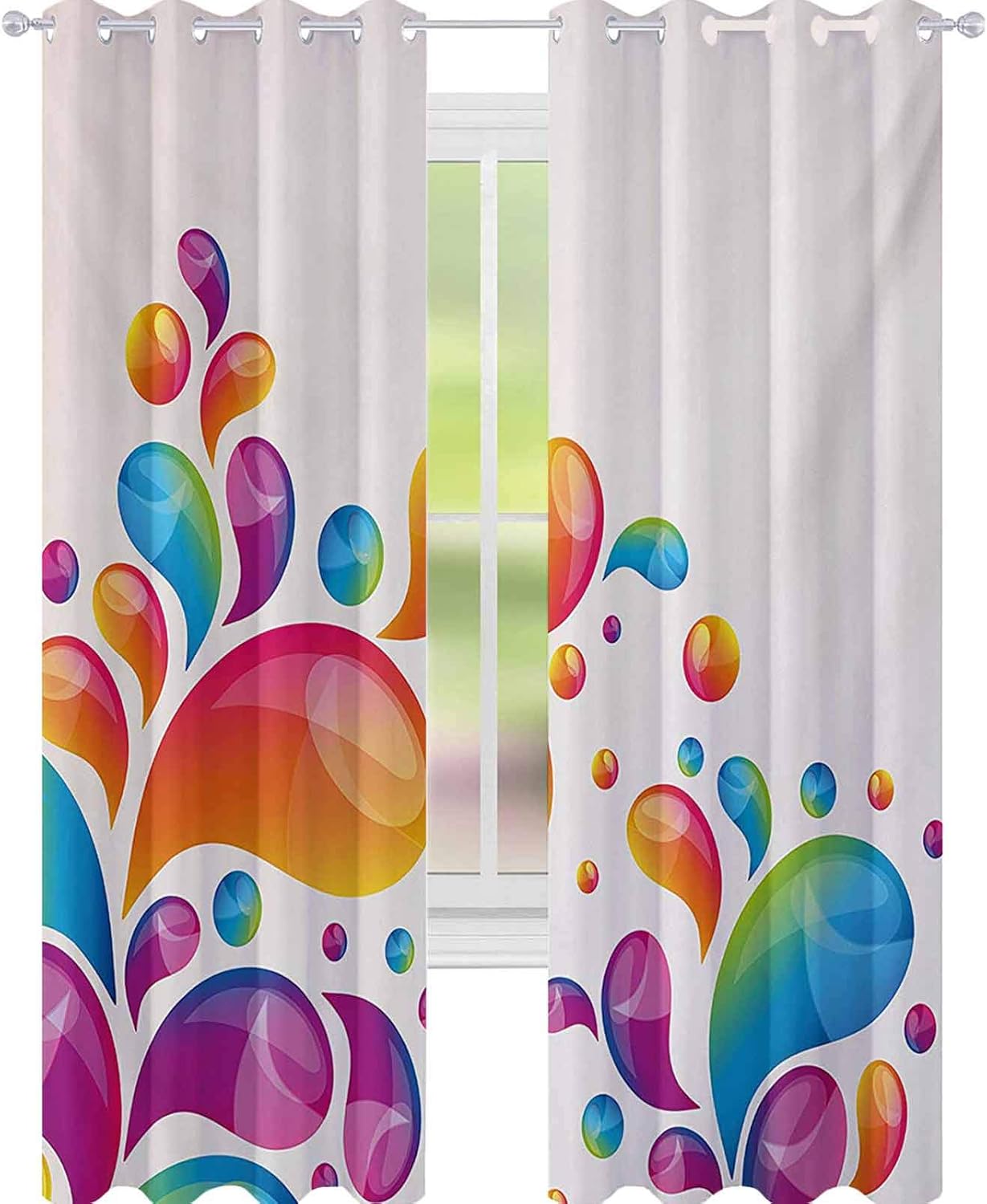 YUAZHOQI Colorful Blackout Curtains for Bedroom Cute Raindrops in ...