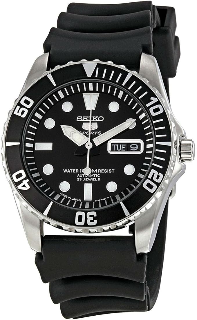 SEIKO MEN'S 40MM BLACK RUBBER BAND STEEL CASE AUTOMATIC ANALOG WATCH ...