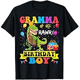 Amazon.com: Granny of the Birthday Boy T-Rex RAWR Dinosaur Birthday boy T-Shirt : Clothing ...