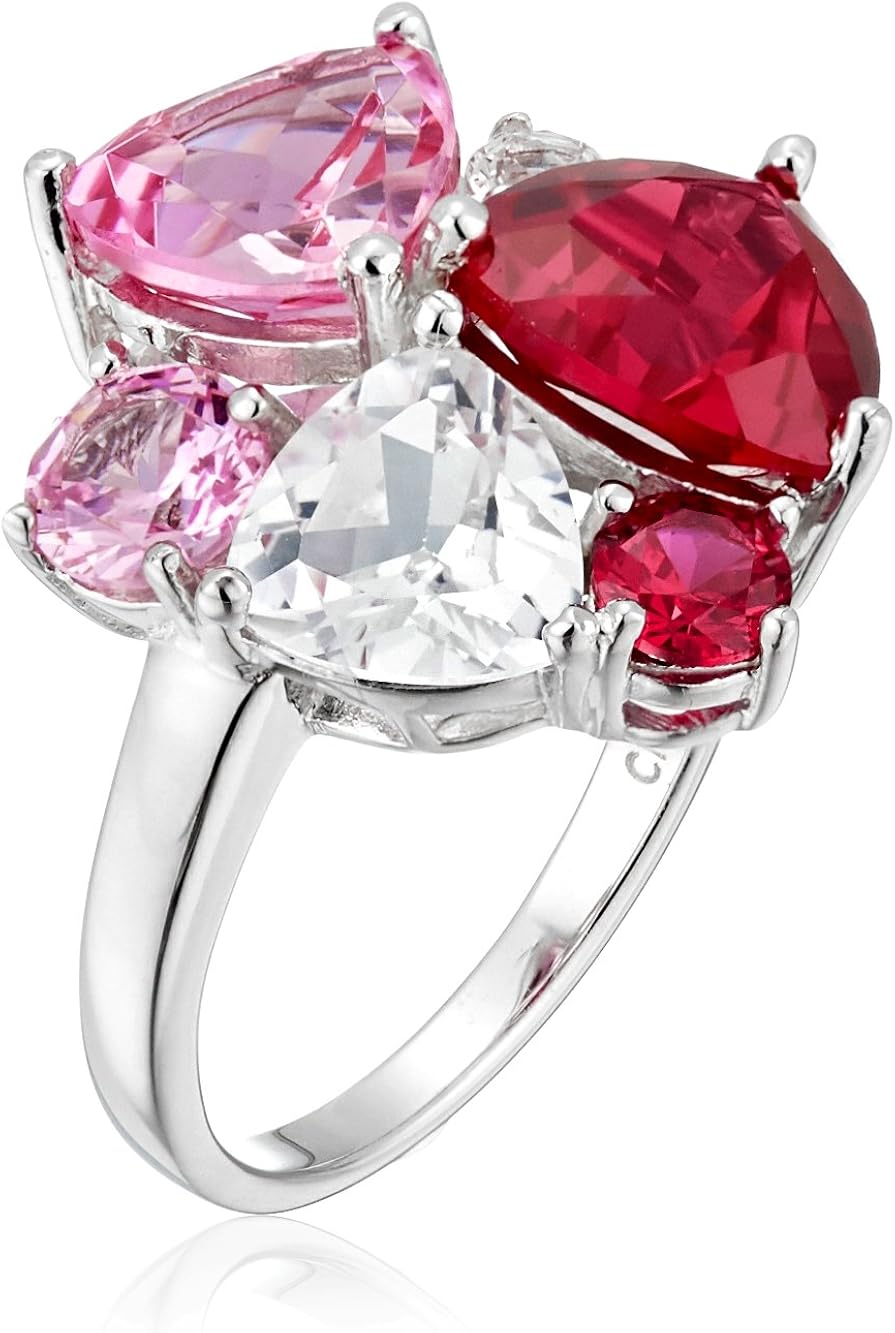 Amazon.com: Sterling Silver Tonal Pink Gemstone Cluster Ring, Size 6 ...