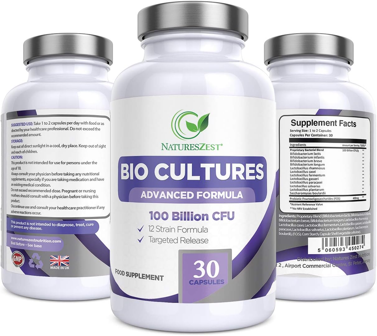 Natures Zest 100 Billion CFU Bio Cultures with Prebiotics 30 Capsules ...