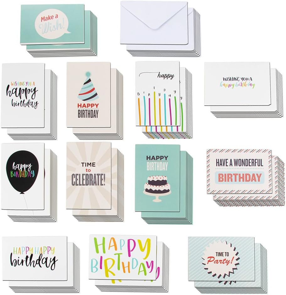 120-Pack Happy Birthday Cards - Includes 12 Colorful Designs with Party ...