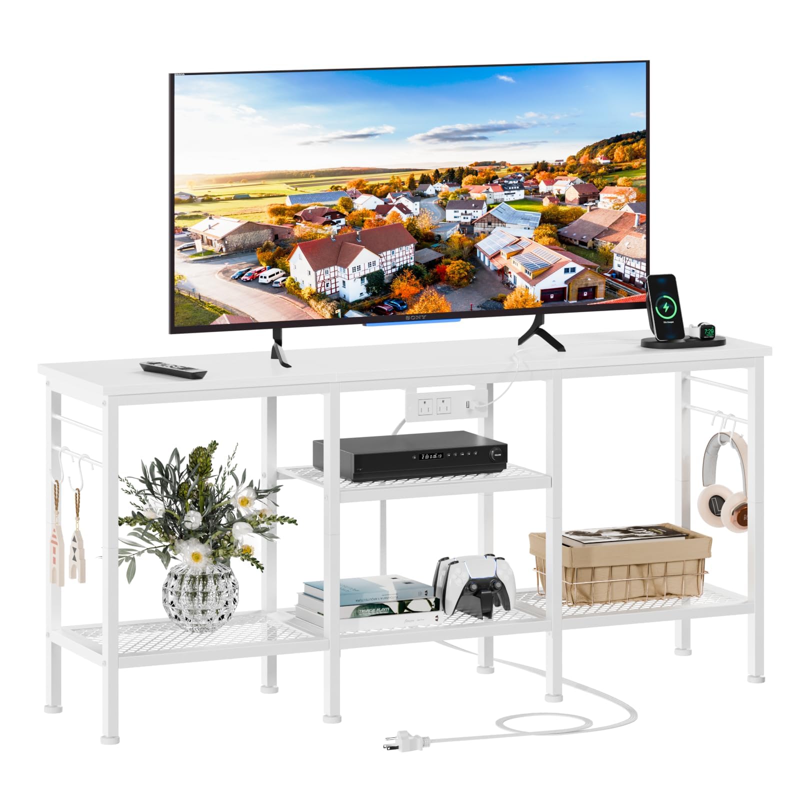 Furologee TV Stand with Power Outlets, Entertainment Center with Open ...