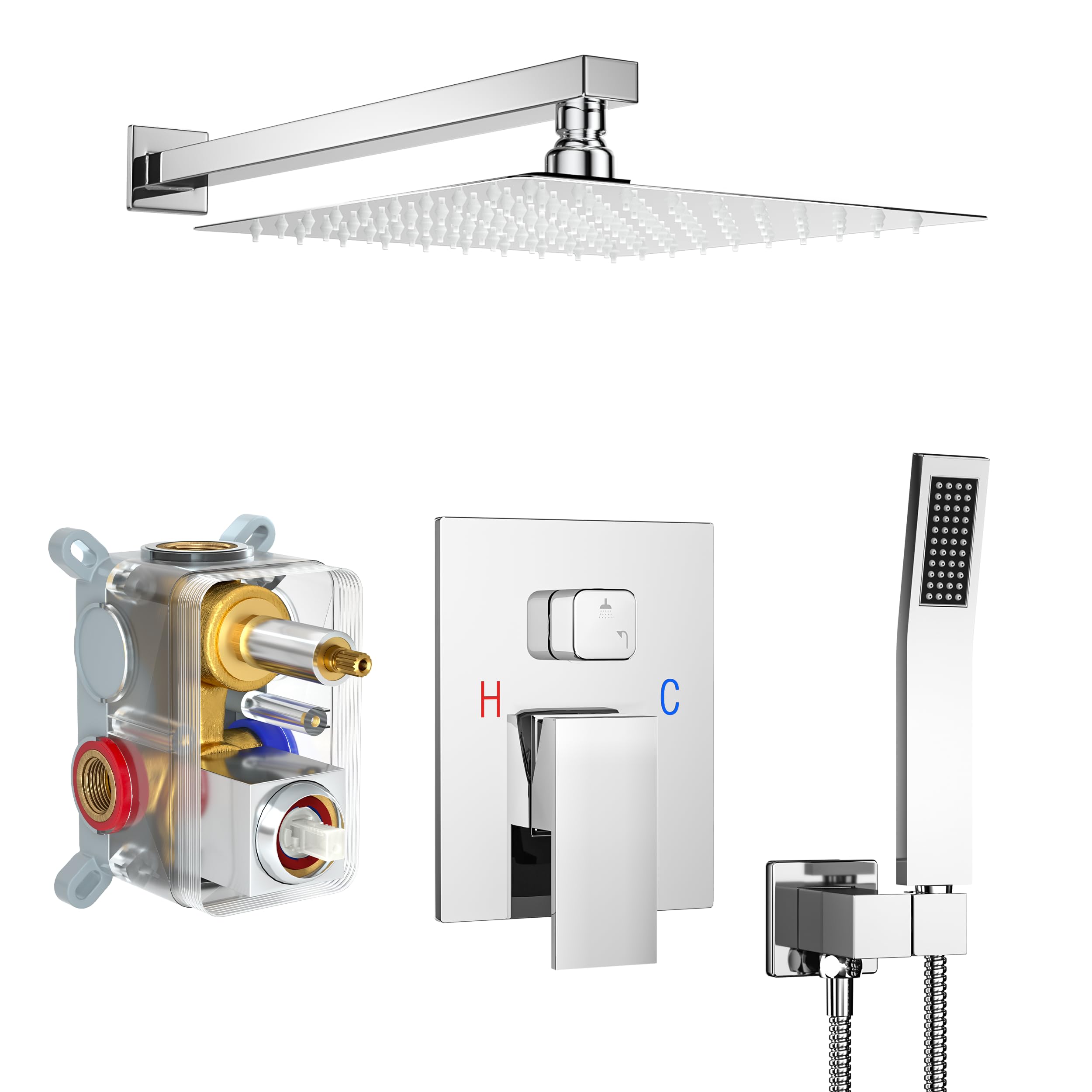 Fatspas 10 Inch Shower Faucet Set, Rainfall Shower System with Square ...