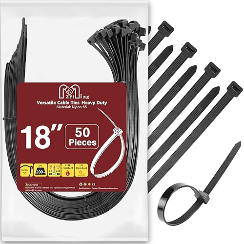 Zip Ties Heavy Duty 200 lb 18 Inch, Extra Long Cable Ties Black Zip Tie ...