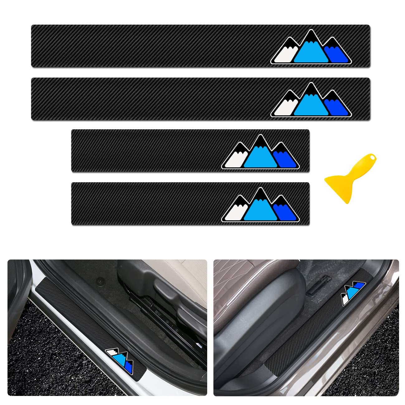 Xnqdre 4 Pack Tri-Color 3 Color Carbon Fiber Door Sill Protector ...