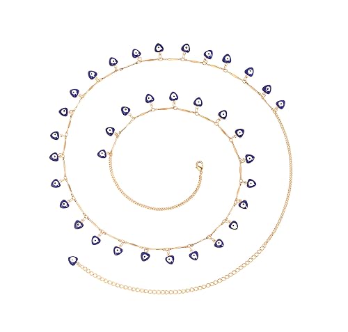 PEARLADA Dangle Blue Evil Eye Waist Beads, 18k Gold Bar Belly Chain ...