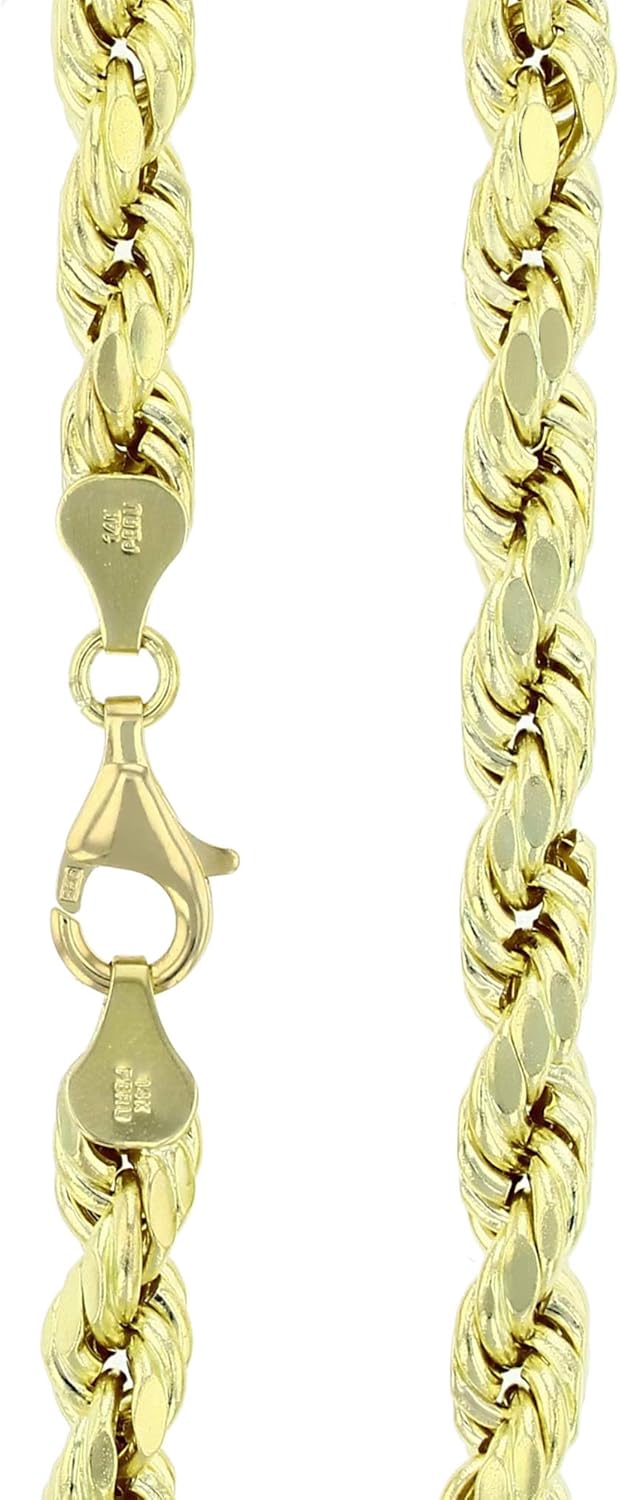 14K Italian Gold Chains 14K Yellow Gold Hollow 2mm-9mm Diamond Cut Rope ...