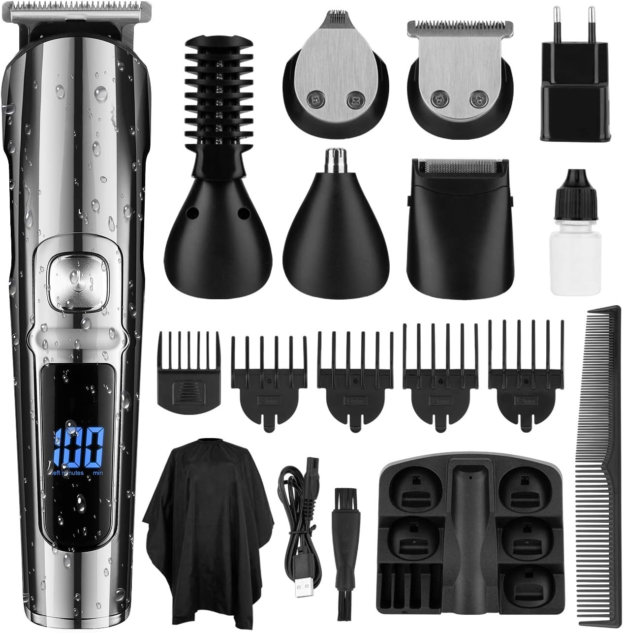 SUERW Tagliacapelli uomo Professionale, Regolabarba Maschio Impermeabile 5-in-1 con 4 Pettini ...