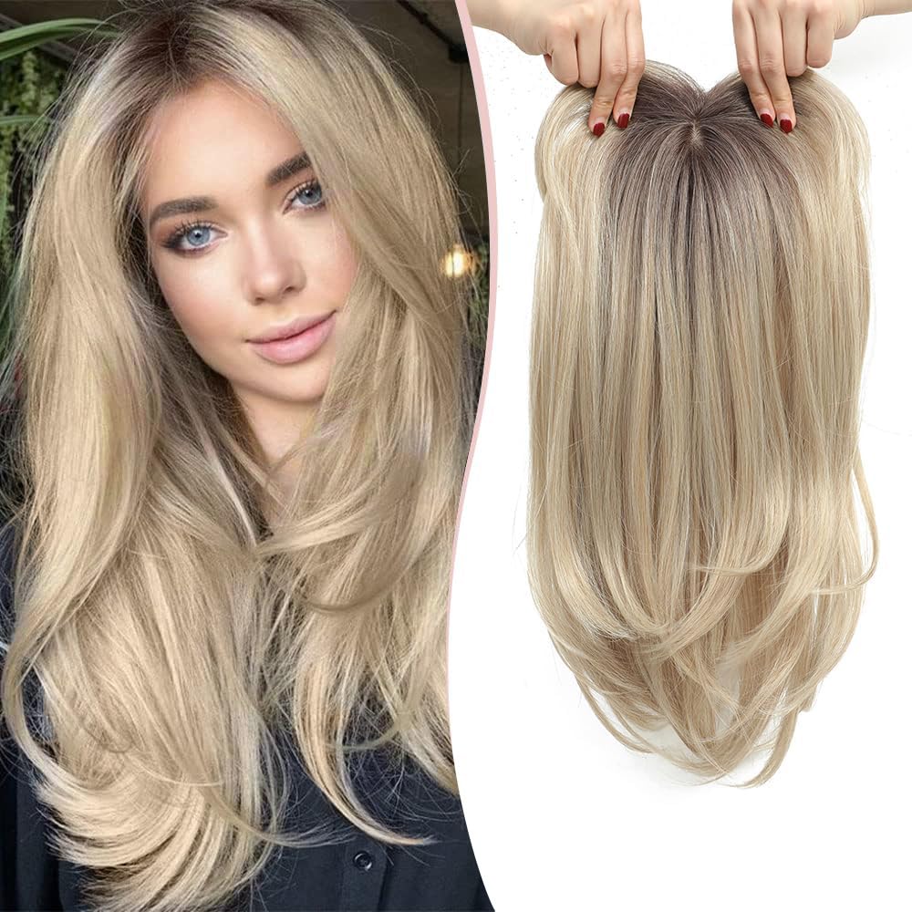 Megito Long Wavy 18inch Hair Topper Big Base Cover Thinning Hair Clip ...