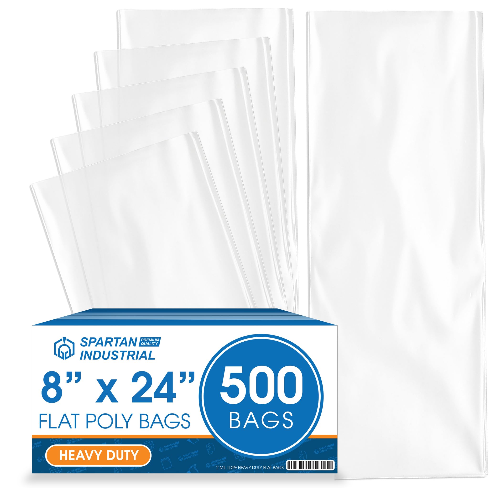 Spartan Industrial - 8” X 24” (500 Count) 2 Mil Heavy Duty Flat Open ...