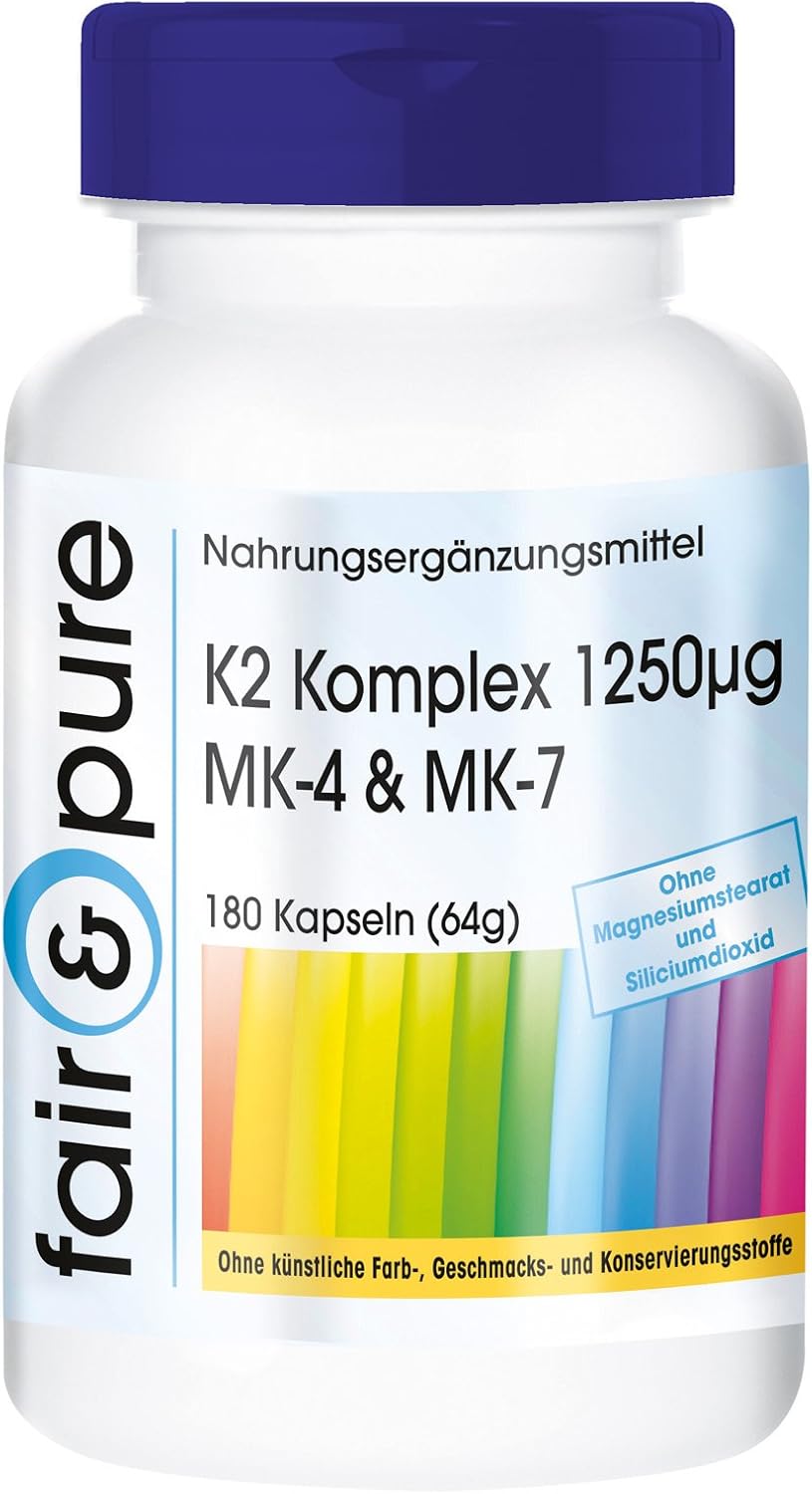 Vitamin K2 Capsules – 1250mcg – MK-4 & MK-7 – Vegan – 180 Capsules ...