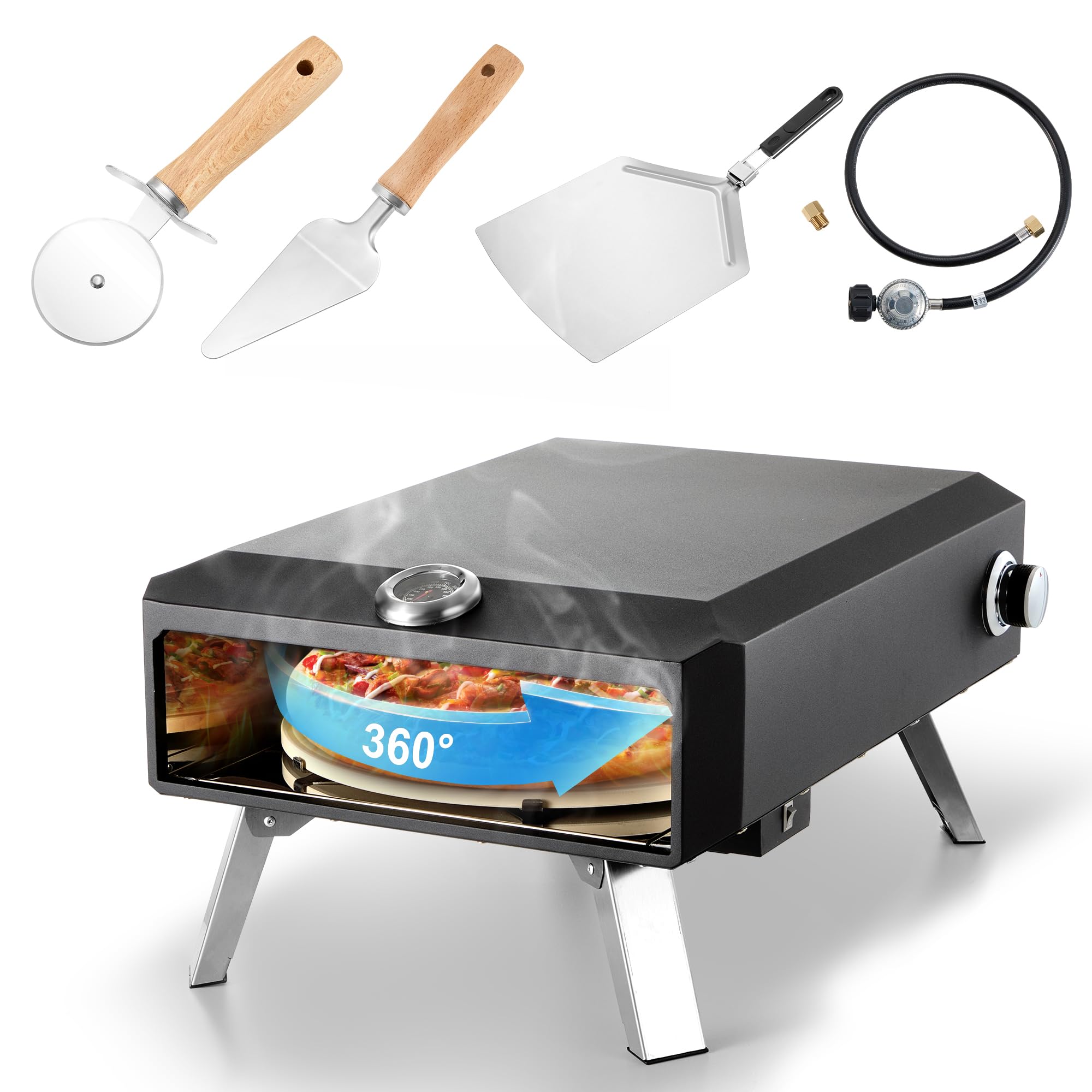 Gas Pizza Oven Outdoor–16" Pizza Oven with Built-in Thermometer ...