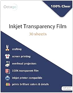 Amazon.com : Octago Inkjet Transparency Paper (100% Clear) Transparency ...