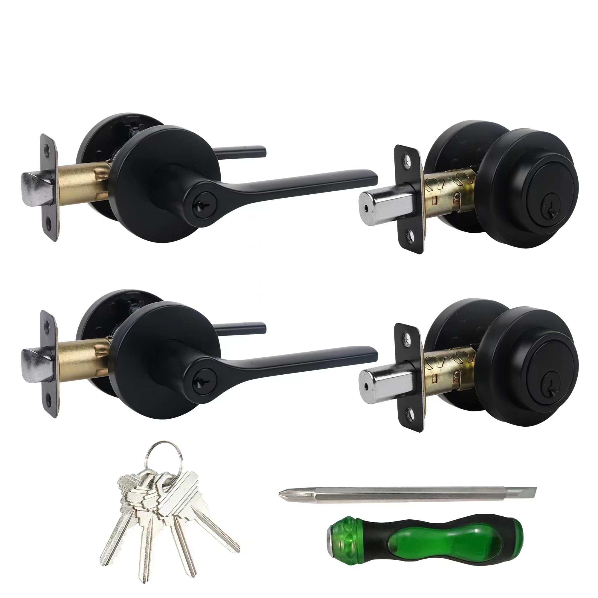 Heavy Duty Entry Lever Door Handle and Single Cylinder Deadbolt Lock ...