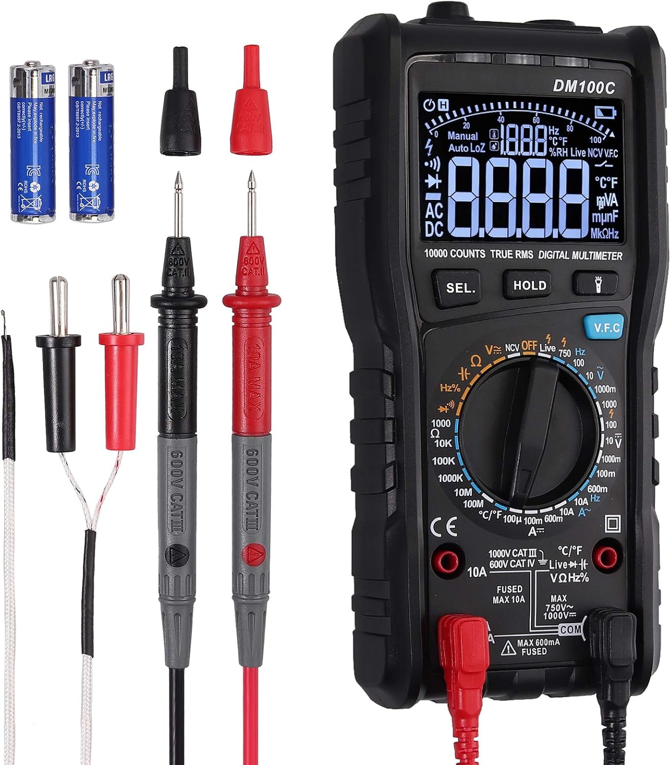 CAMWAY Digital Multimeter 3-Line Display Manual & Auto Mode 10000 Counts True RMS Auto-Ranging ...