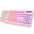 Amazon.com: Pink Creamy Keyboard, Rainbow LED Backlit, 104 Keys Silent ...