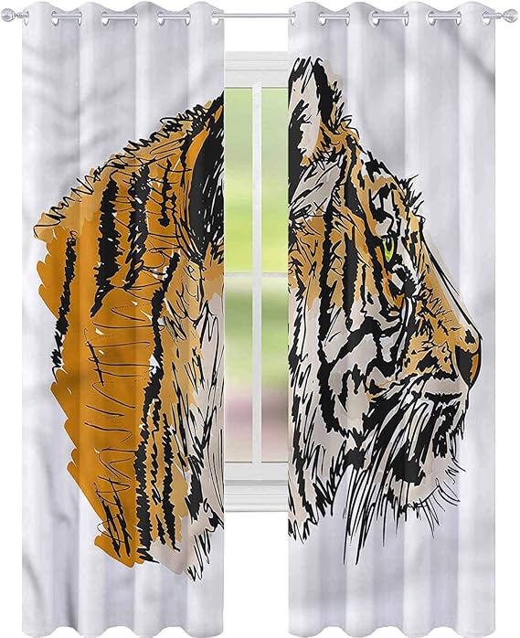 YUAZHOQI Window Curtain Drape Tiger Sketch Bengal Carnivore Window ...