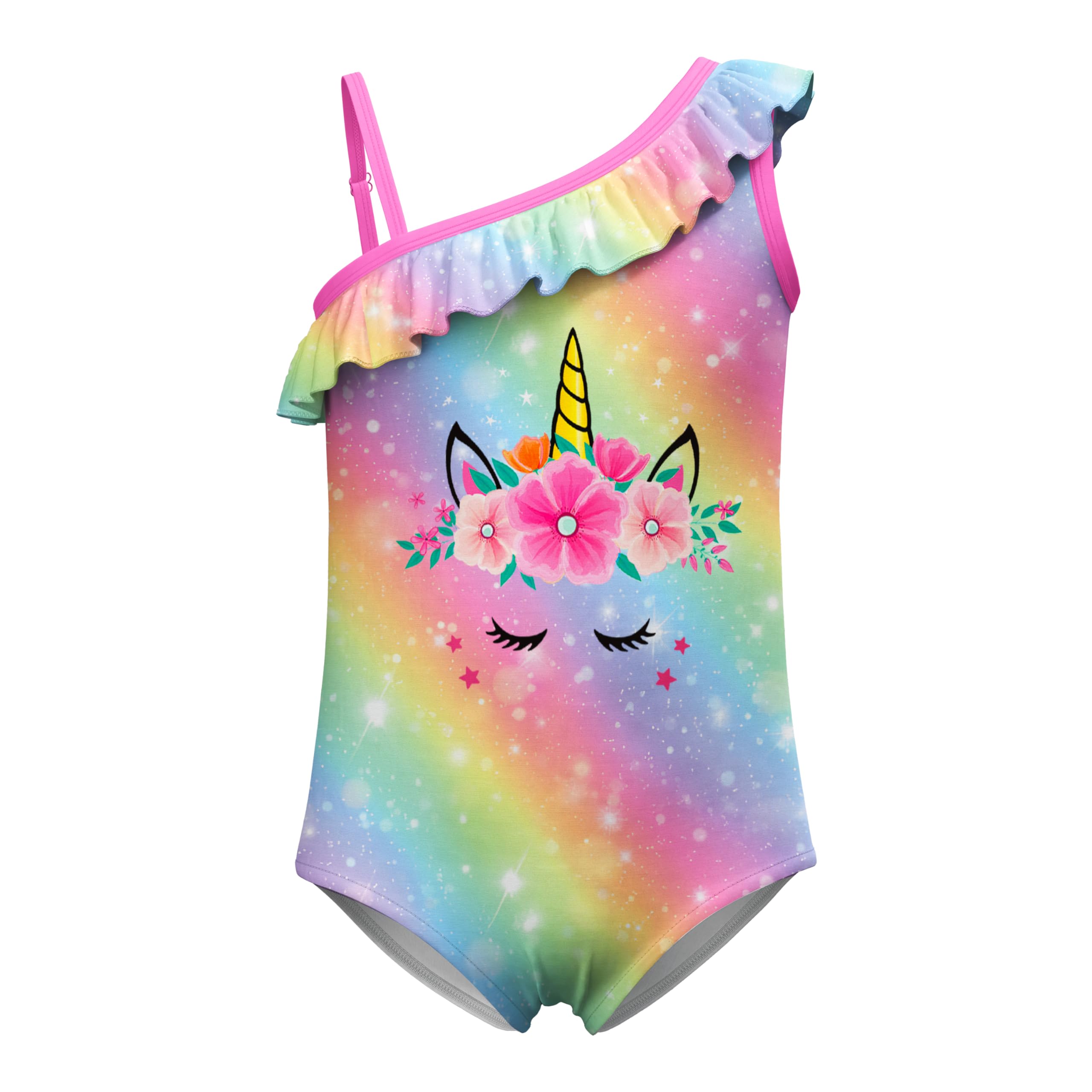 LQSZ Girls One Piece Swimsuit One Shoulder Ruffle Bathing Suit Summer ...