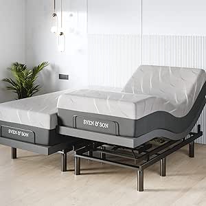 Amazon.com: Sven & Son Split King Adjustable Bed Base Frame (Head Tilt) + 12” Luxury Cool Gel ...