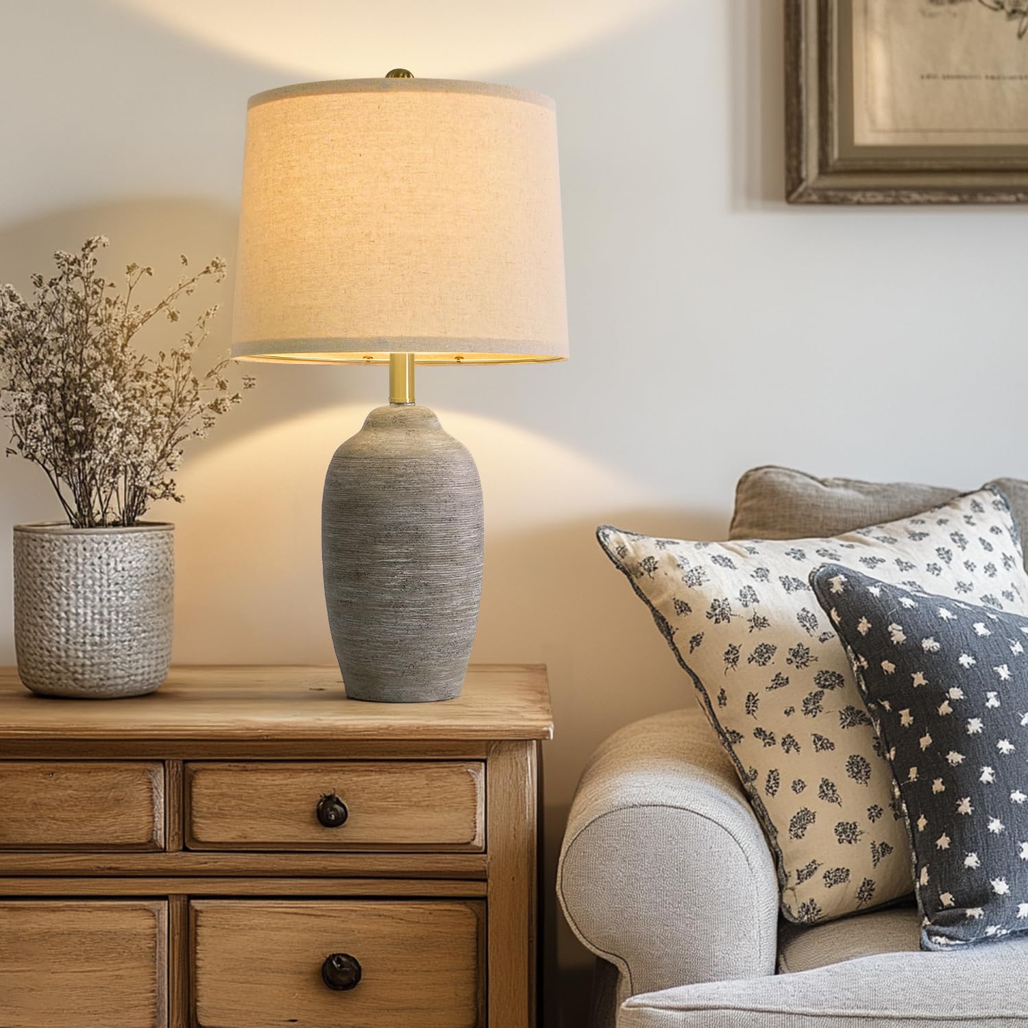 USumkky 24.5" Vintage Ceramic Pot Table Lamp, Farmhouse Rustic Lamp for ...