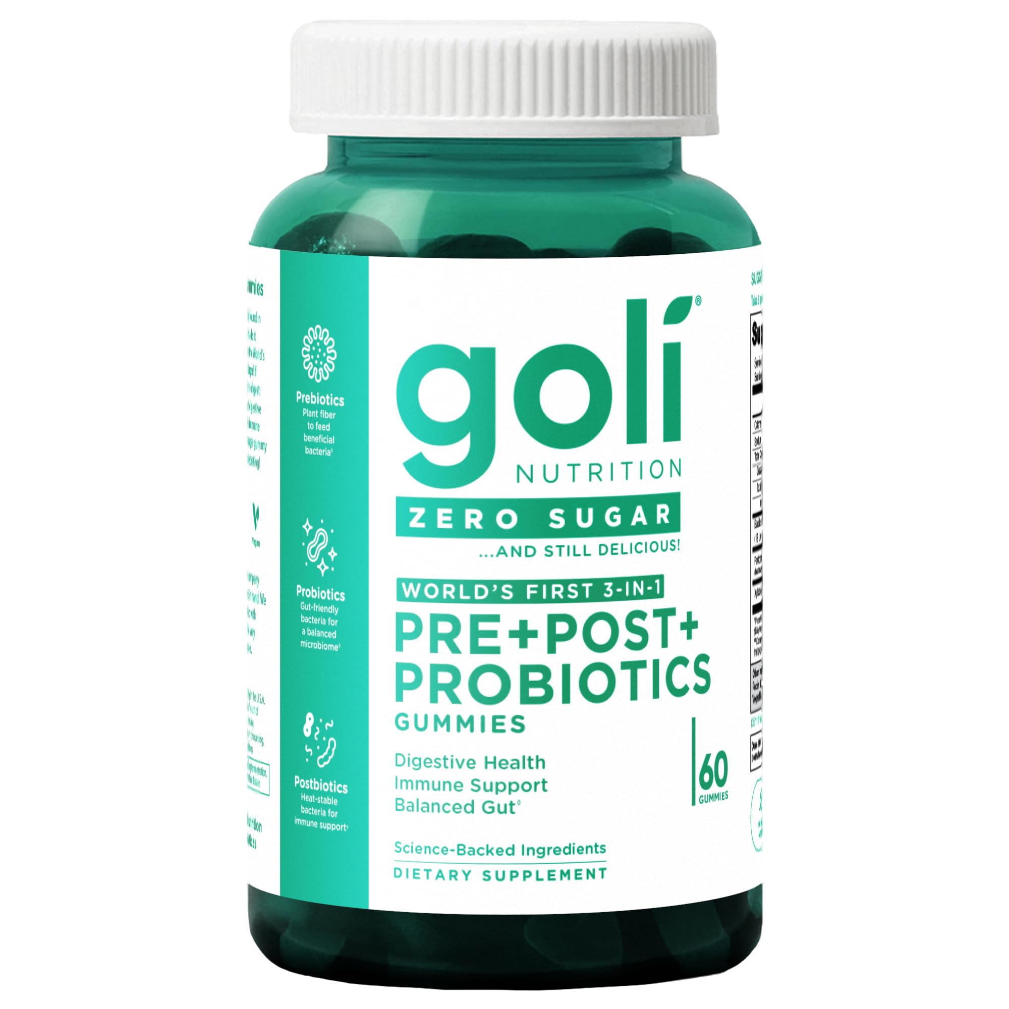Goli Zero Sugar Pre, Post, Probiotic Gummies. World's First 3-in-1 ...