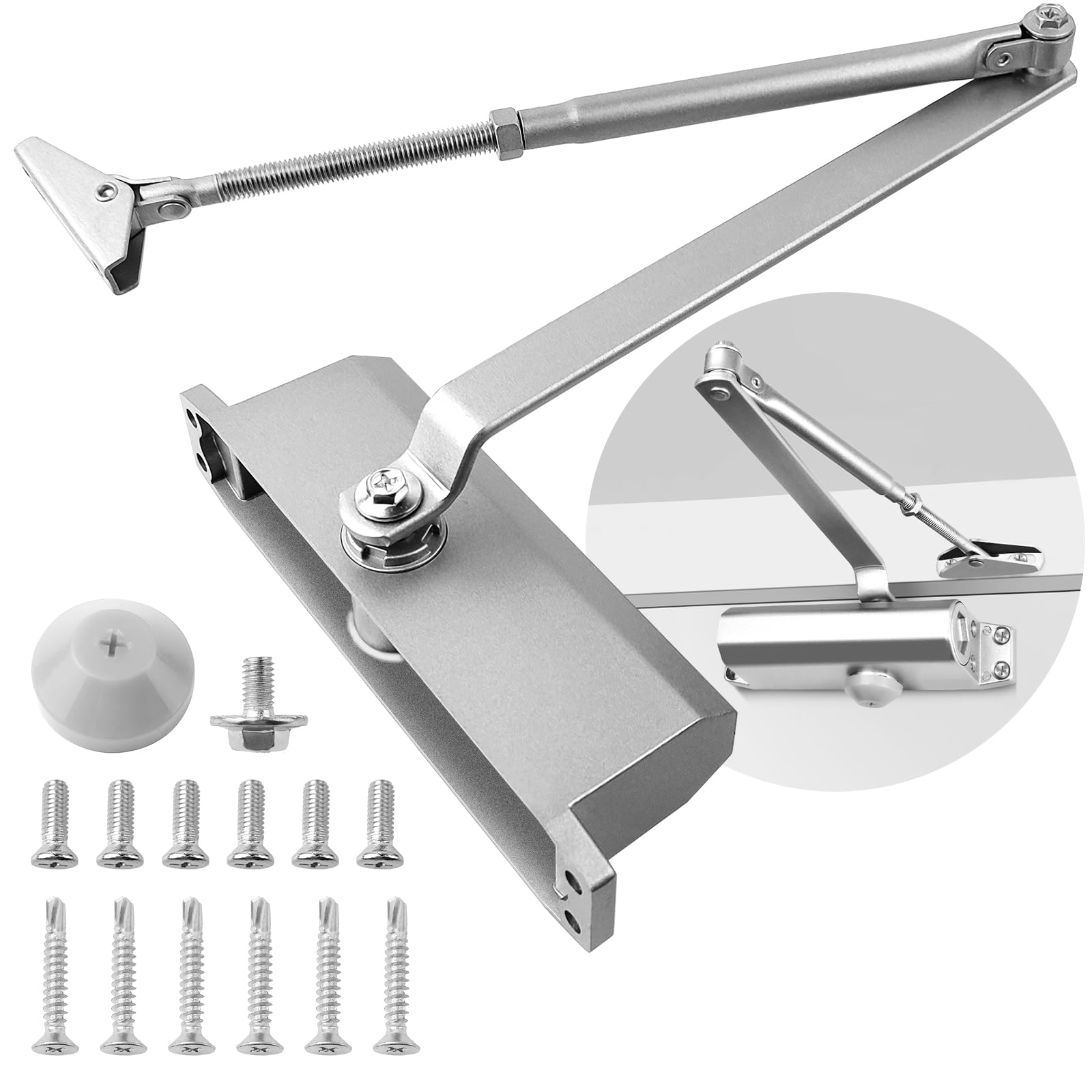 Heavy Duty Automatic Door Closer with Hold Open (for Doors 132-187 lbs), Automatic Hydraulic ...