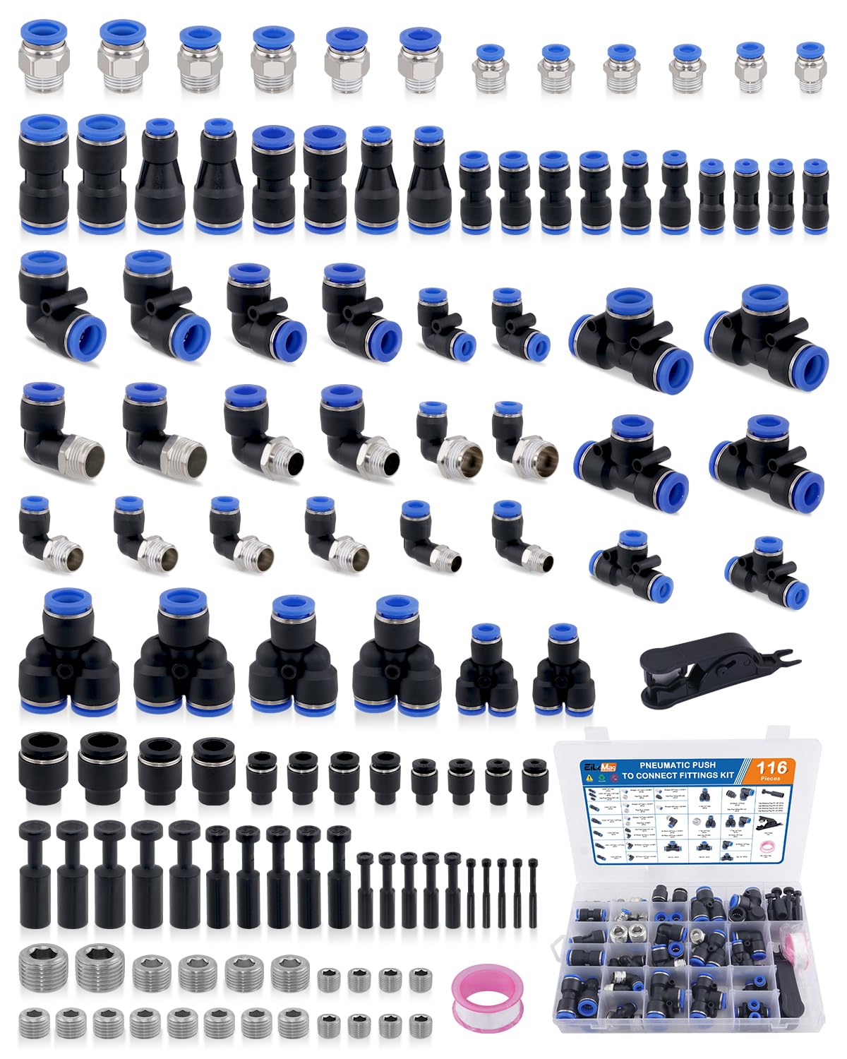 EilxMag 116PCS Quick Connect Air Hose Fitting Kit, 1/8" 1/4" 3/8" 1/2 ...