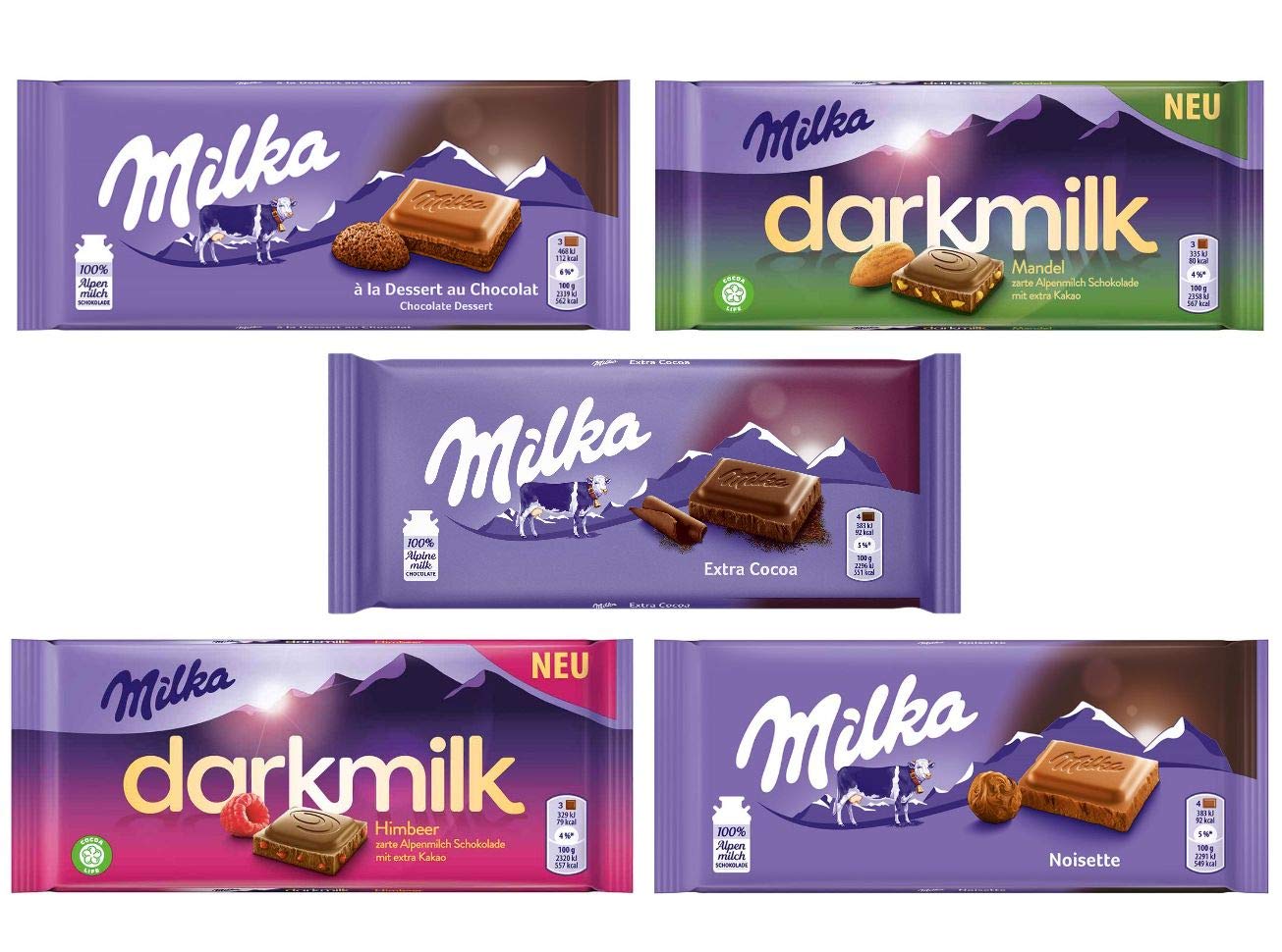 Amazon.com : Milka Dark Milk Chocolate Assortment of 5 Bars (Bundle #4 ...