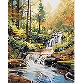 Amazon.com: Paint by Number Fall Forest Waterfalls Scenery Abstract Landscape DIY Painting on ...