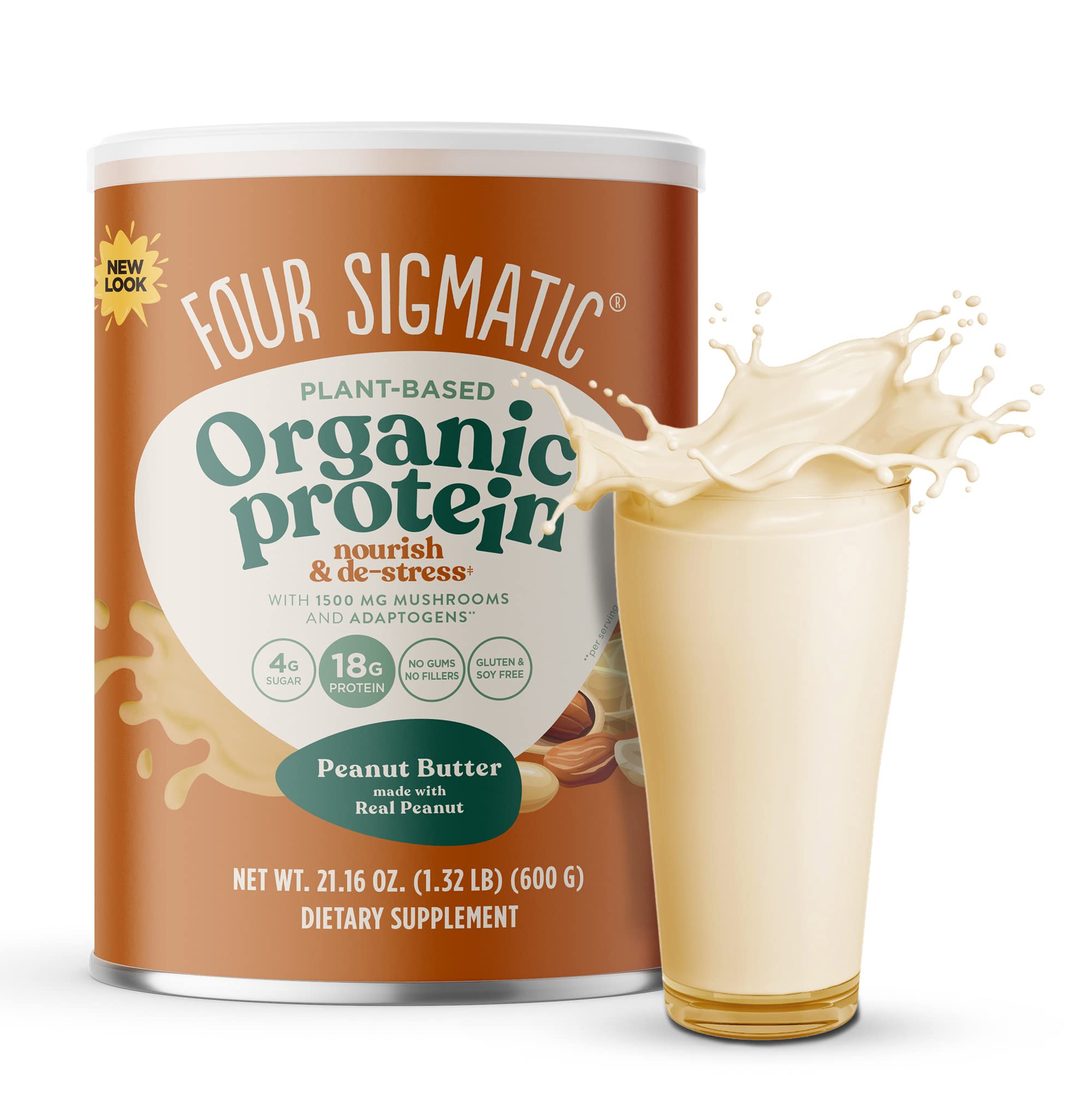 Four Sigmatic Organic Plant-Based Protein Powder Peanut Butter Protein ...