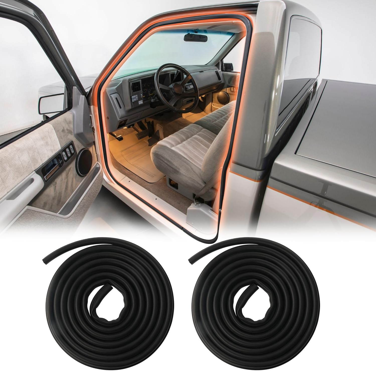 Door Weather Stripping, Rubber Seal Trim Weatherstrip Compatible with 1988-2000 Chevy GMC C1500 ...