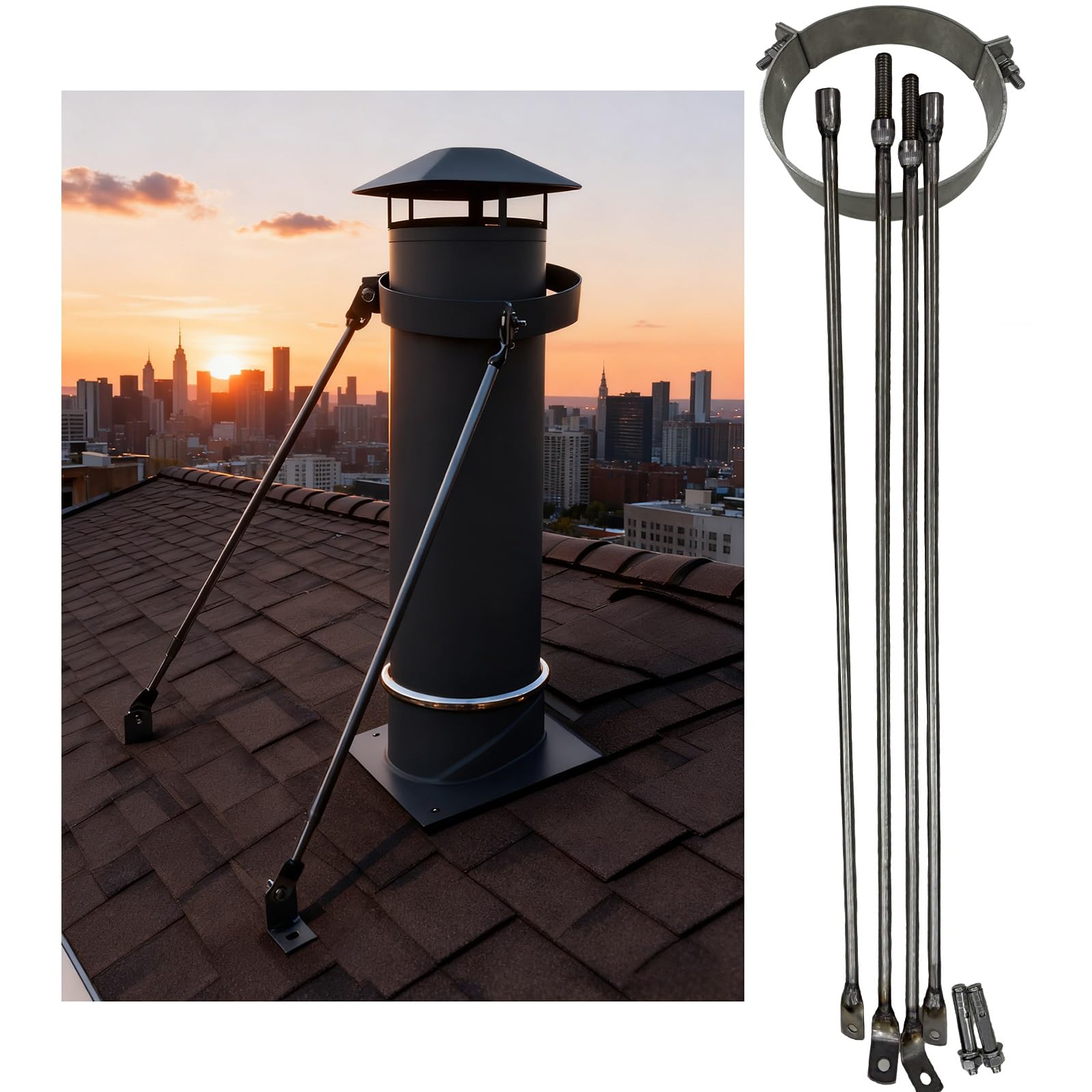 Mua Chimney Pipe Bracket Set (Hoop Clamp, Connectable Legs, Screws ...