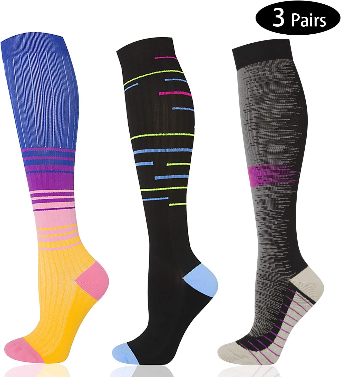 Jellas 3 Coppie Calze a Compressione Graduata per Uomo e Donna 20-30 ...