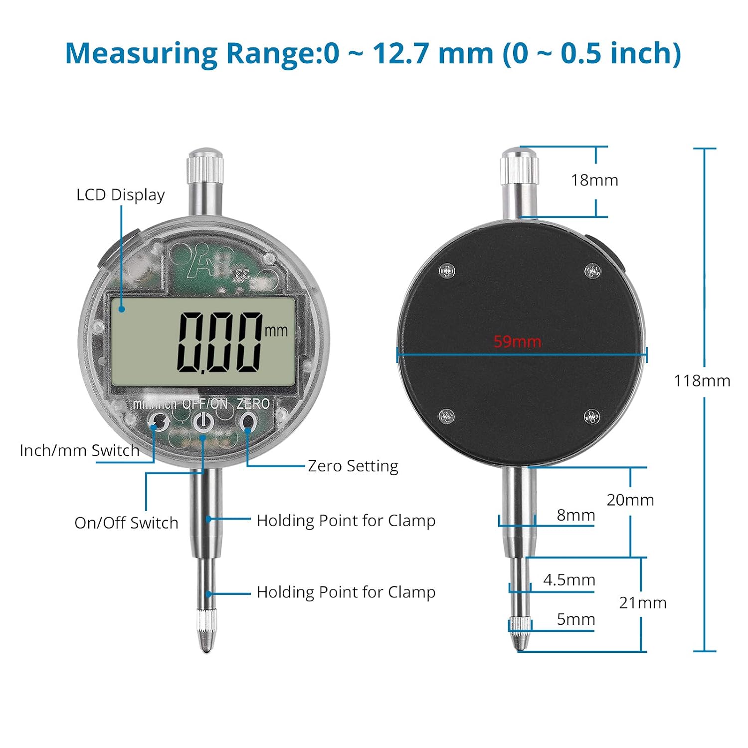 AUTOUTLET Touch Switch Digital Dial Indicator Metric Imperial Gauge ...