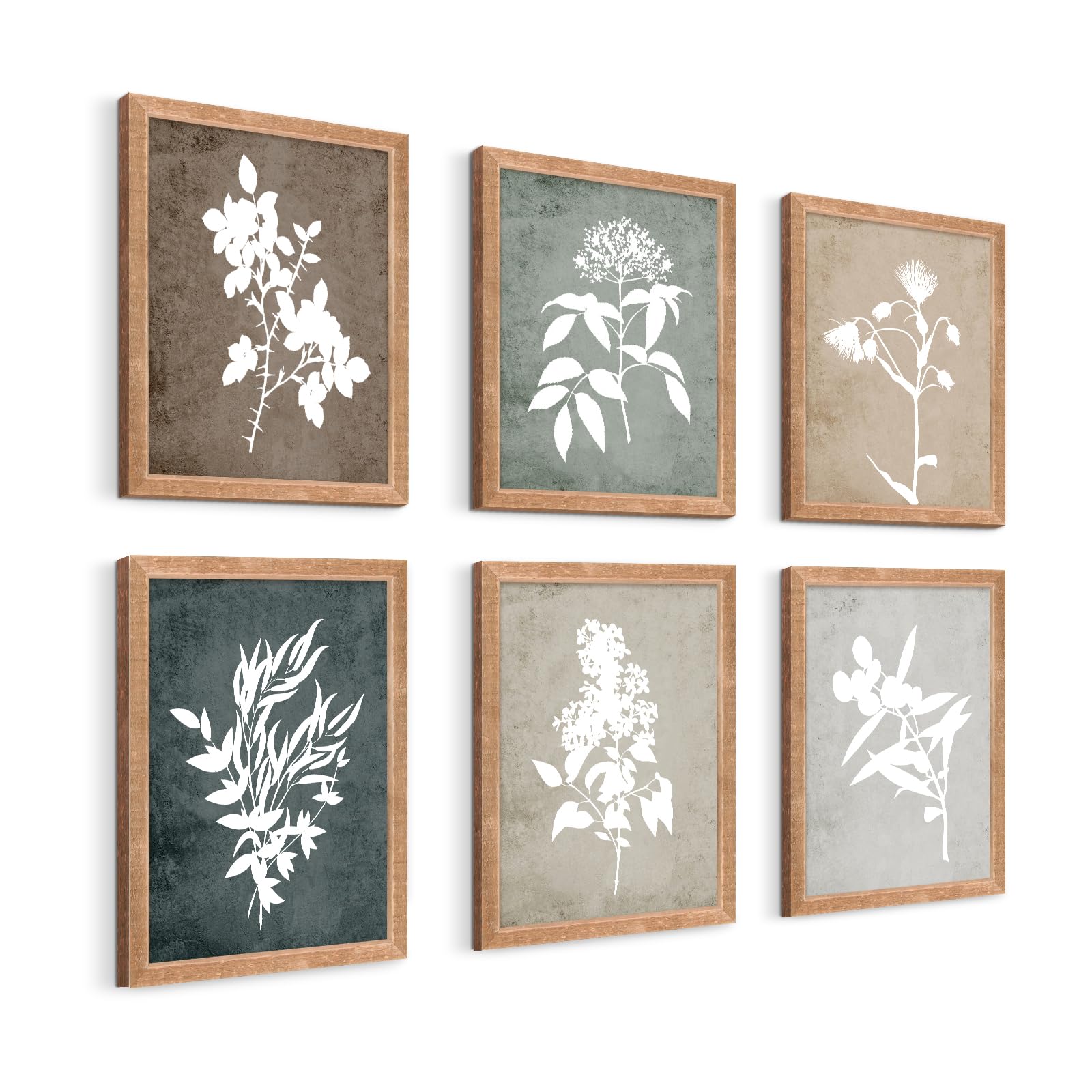 Botanical Wall Art Decor Set of 6 Vintage Minimalist With Black Framed ...
