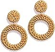 Amazon.com: XOCARTIGE Woven Rattan Earrings Handmade Wicker Earrings Straw Knit Hoop Earrings ...