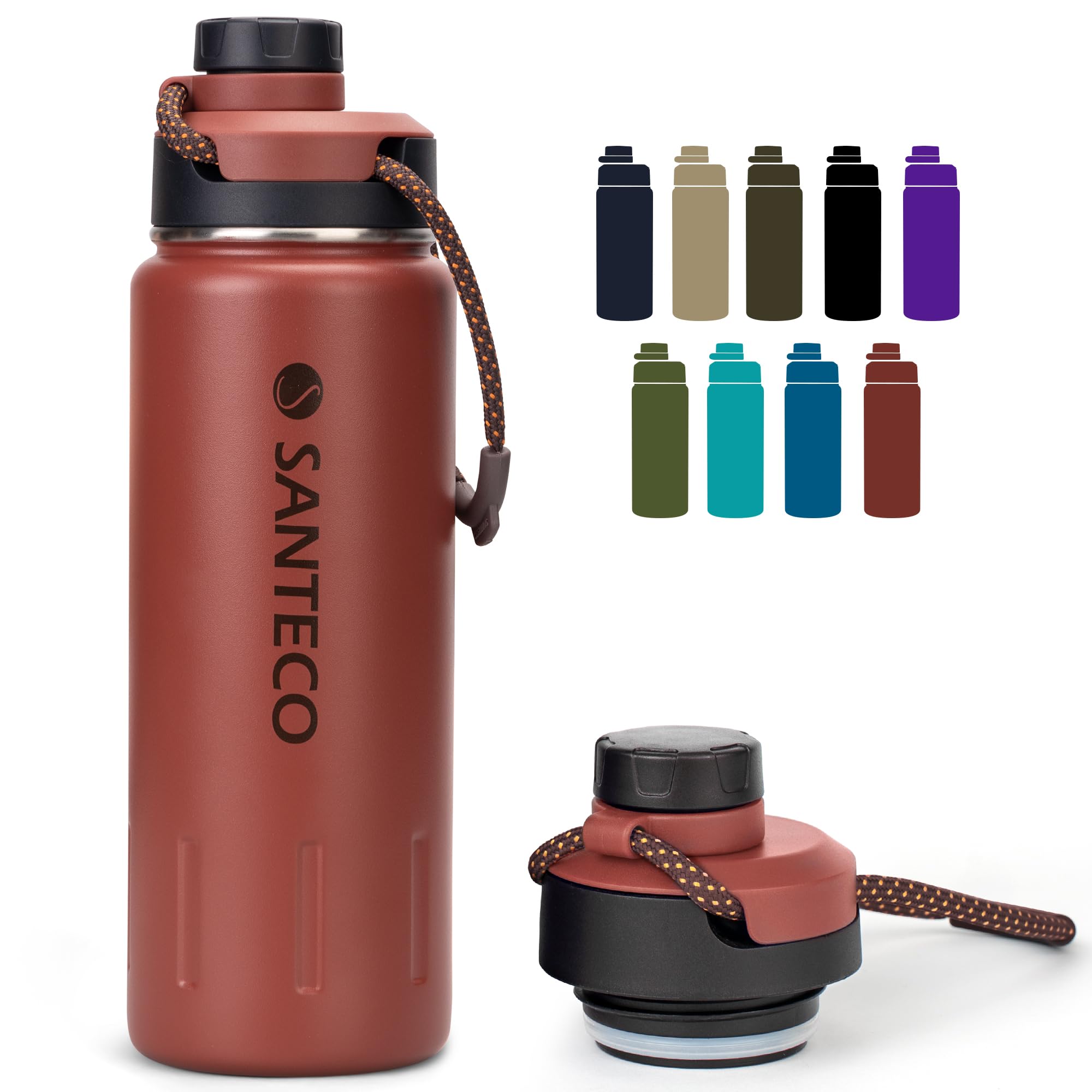 Mua Insulated Water Bottles 24 oz, Santeco Stainless Steel Bottle with Lanyard & Wide Mouth ...