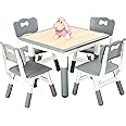 Amazon.com: FUNLIO Kids Table and 4 Chairs Set, Height Adjustable Toddler Table and Chair Set ...