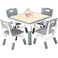 Amazon.com: FUNLIO Kids Table and 2 Chairs Set, Height Adjustable Toddler Table and Chair Set ...