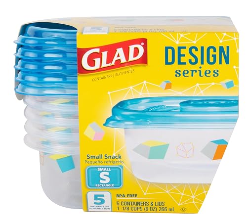 Glad Small Snack Design Series Food Storage Containers, Rectangle (9 Oz ...