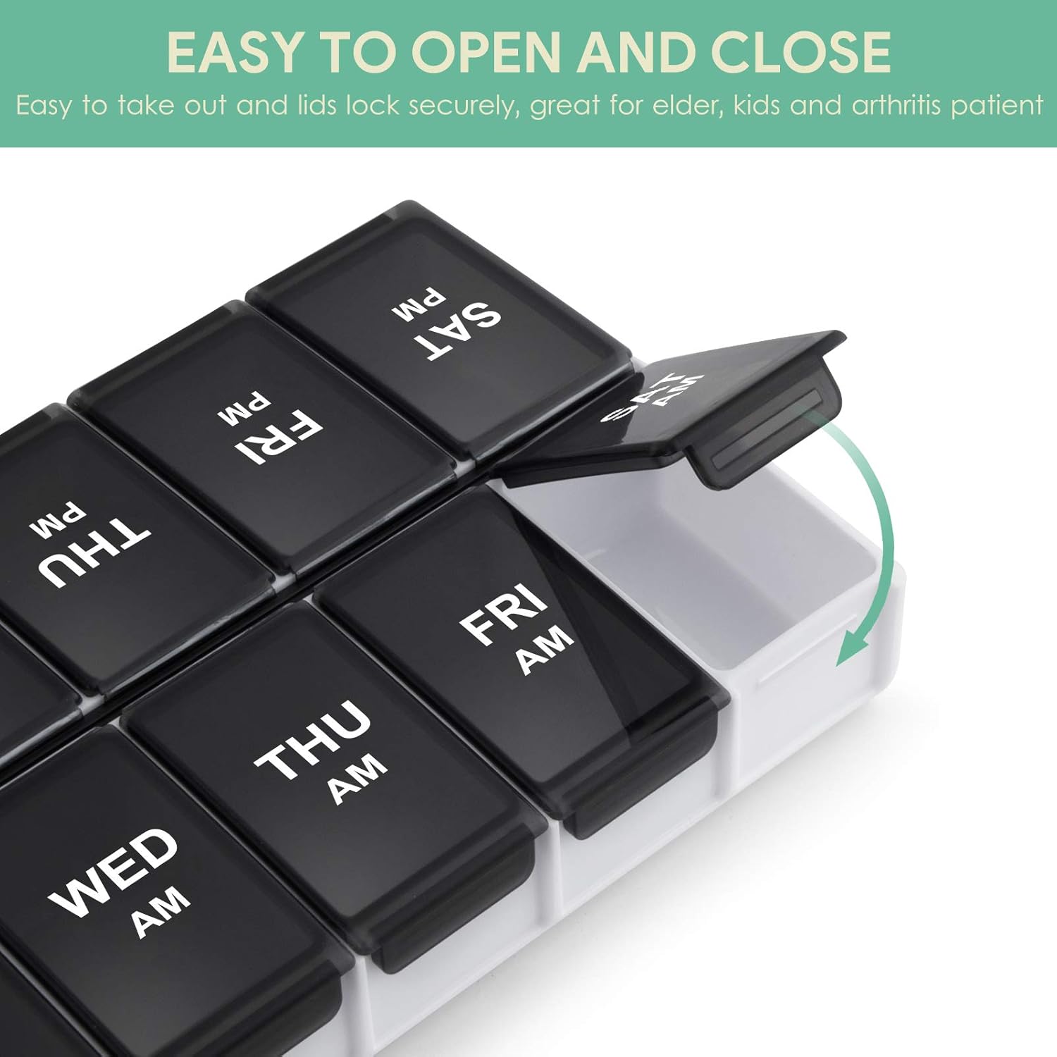 BUG HULL Pill Box 7 Day AM PM, Large Compartments Rainbow BPA Free ...