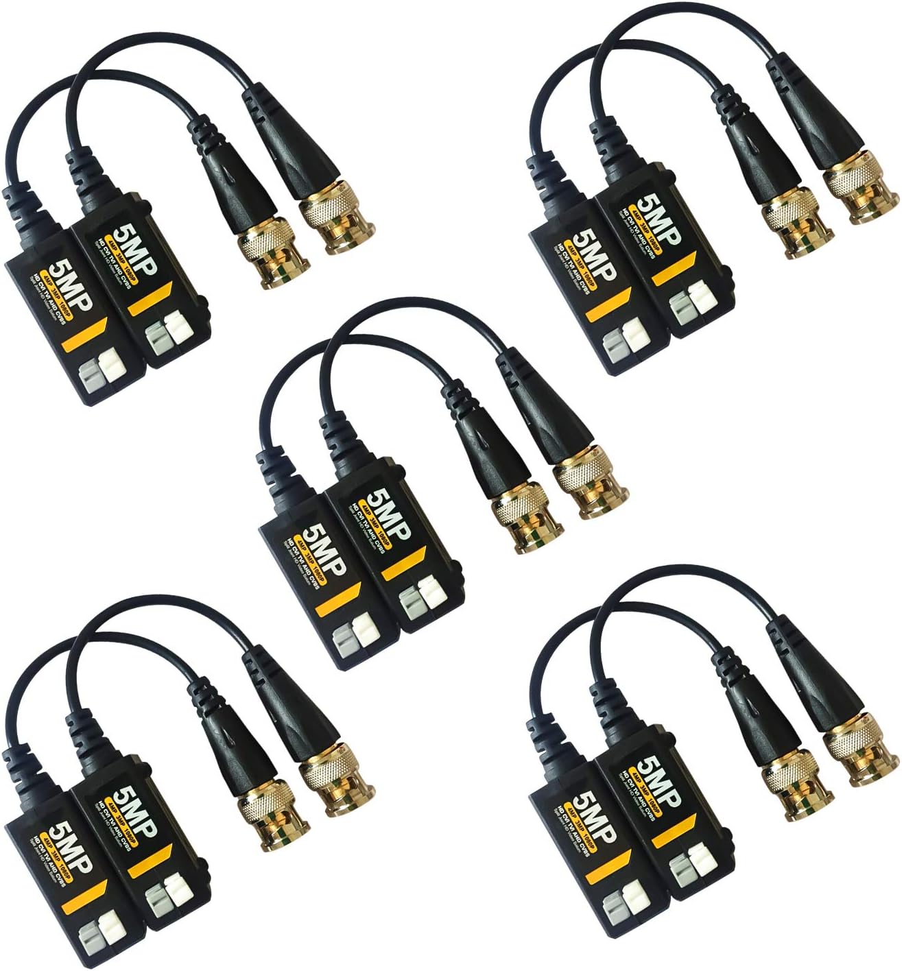 EVERSECU - 5 pares de conectores de cable pasivo HD BNC de vídeo Balun ...