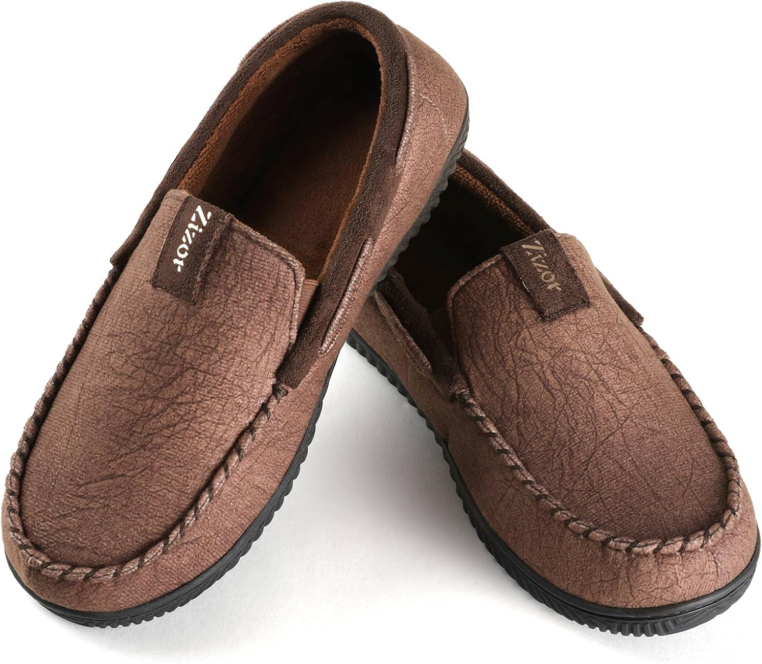 ZIZOR Men's Suede Moccasin Slippers, Cozy Memory Foam House Shoes with ...