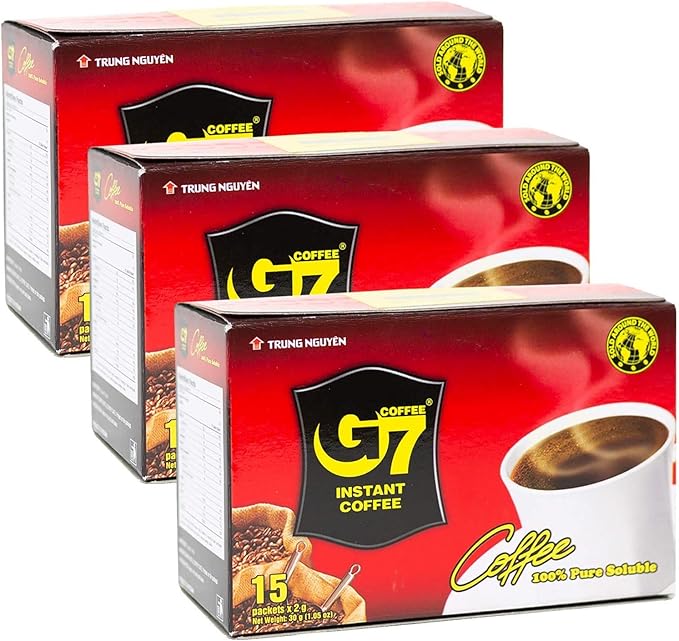 G7 Coffee Black Instant Vietnamese Coffee. 3-Pack of 15 Sachets Each ...