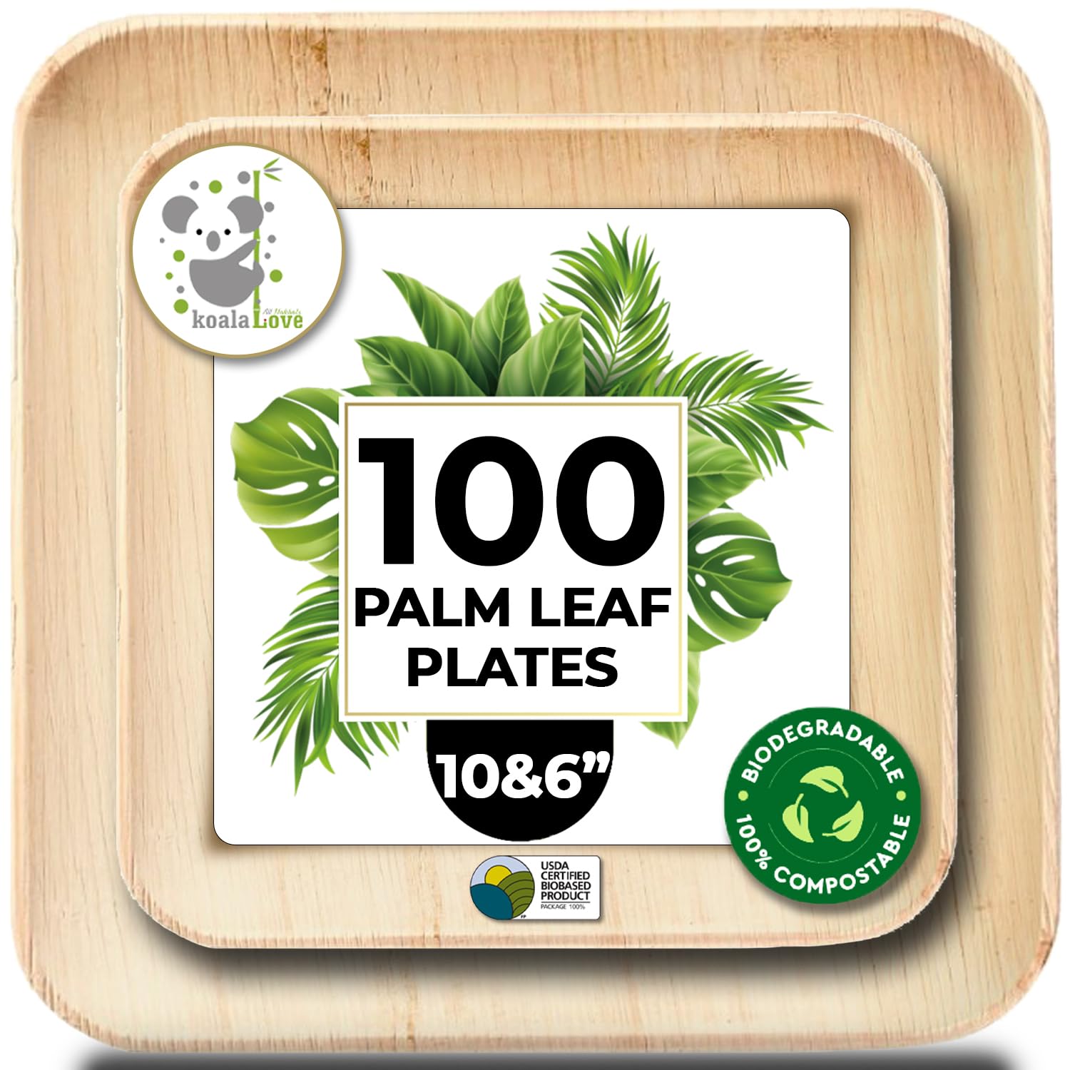 Palm Leaf Plates Bamboo Paper Plate Disposable 10 Inch & 6 Inch Bulk ...
